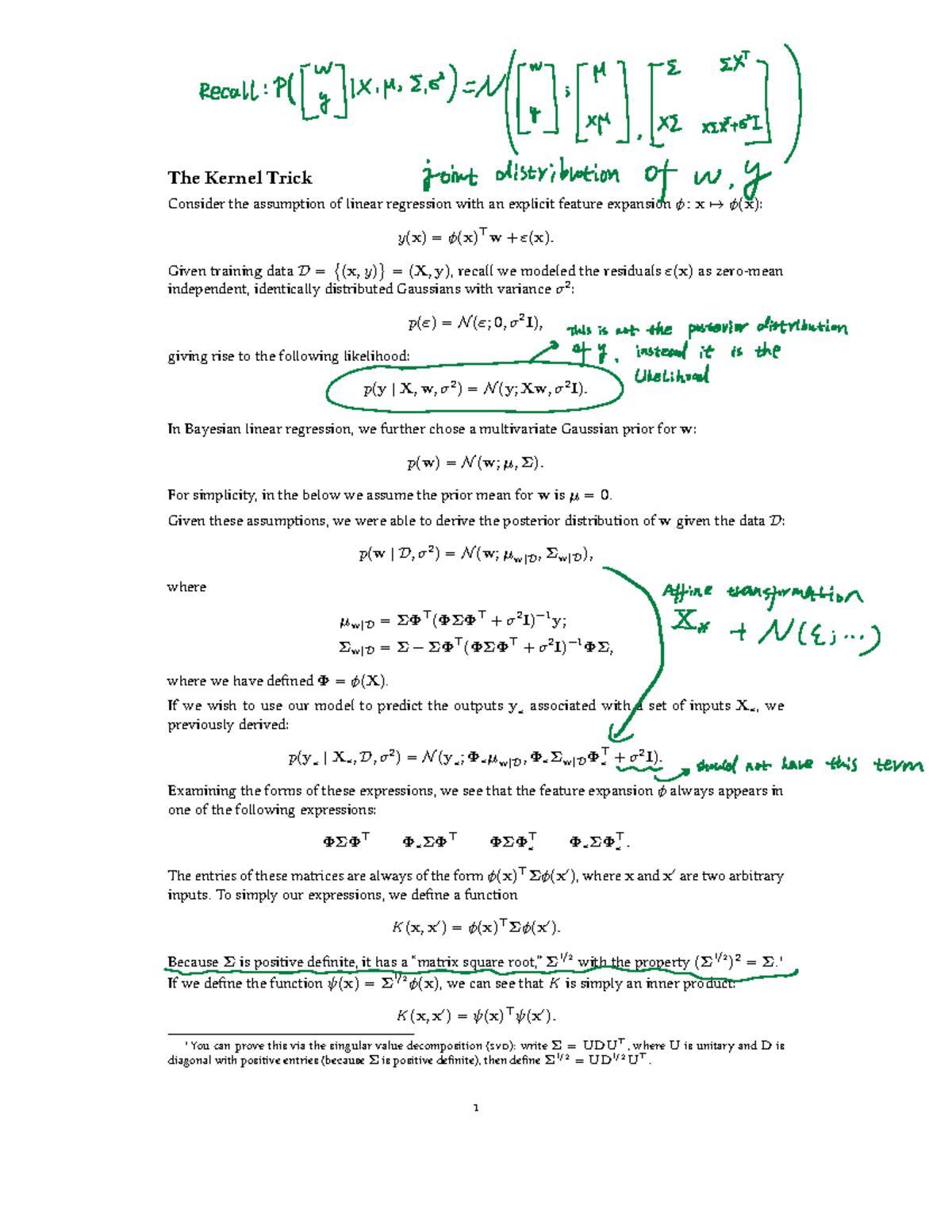 9 - Lecture notes - The Kernel Trick Consider the assumption of linear ...