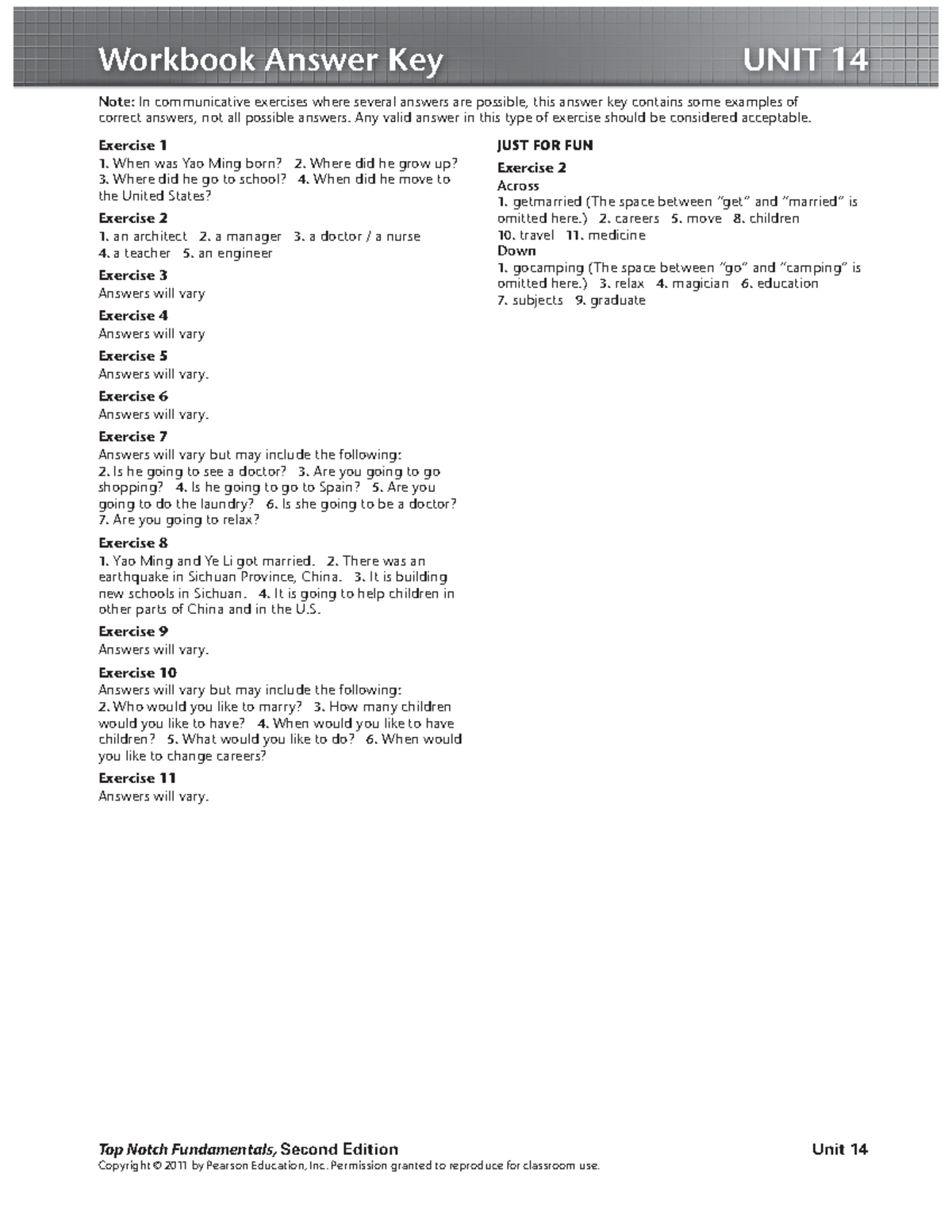 Unit 14 workbook ak - Unit 14 - Note: In communicative exercises where ...