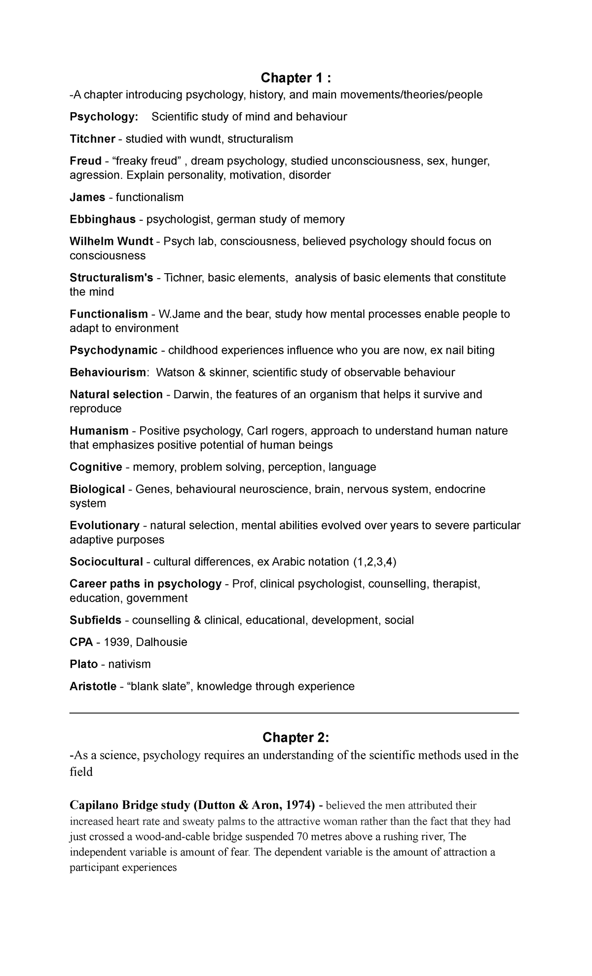 Psych Final review, key terms, theories and people - Chapter 1 : -A ...