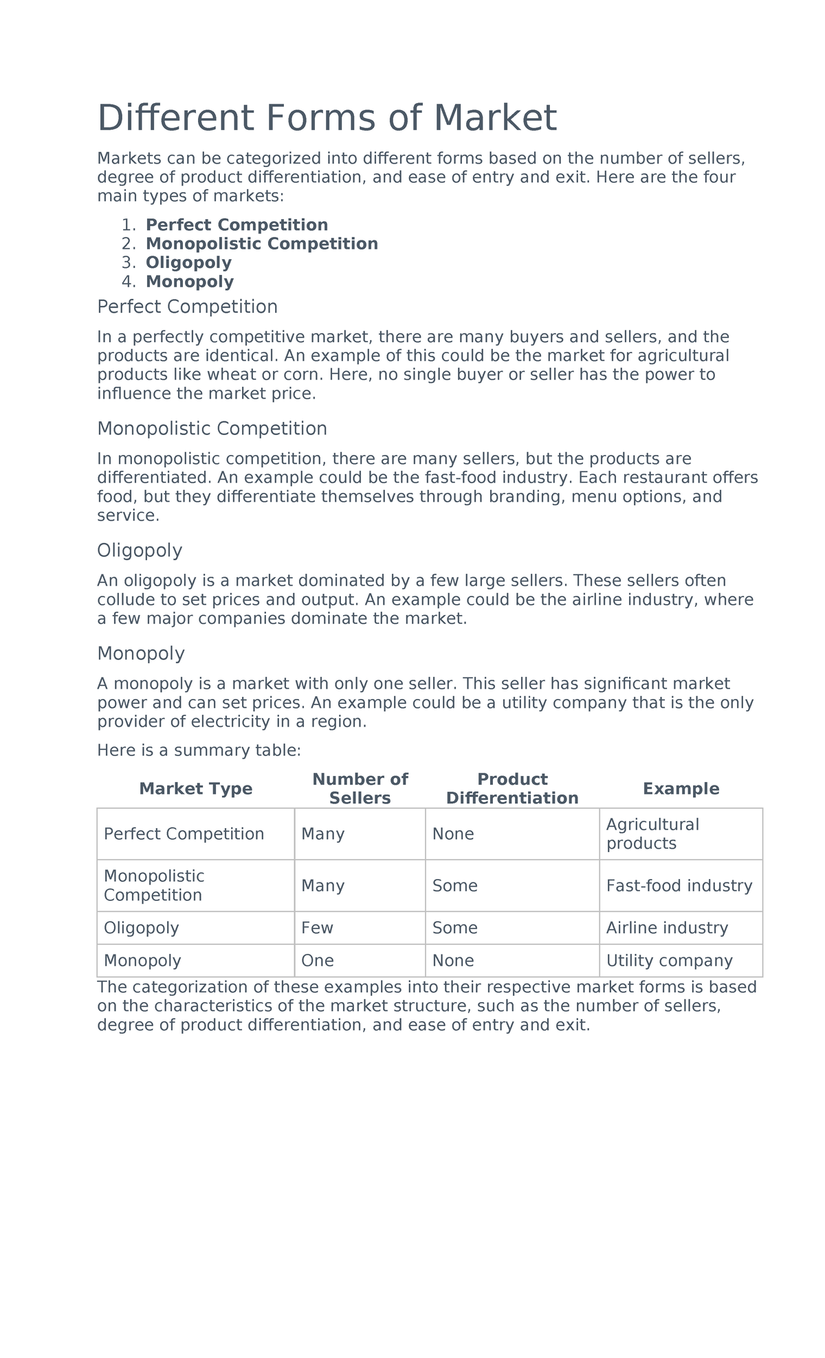 Different Forms of Market - Different Forms of Market Markets can be ...