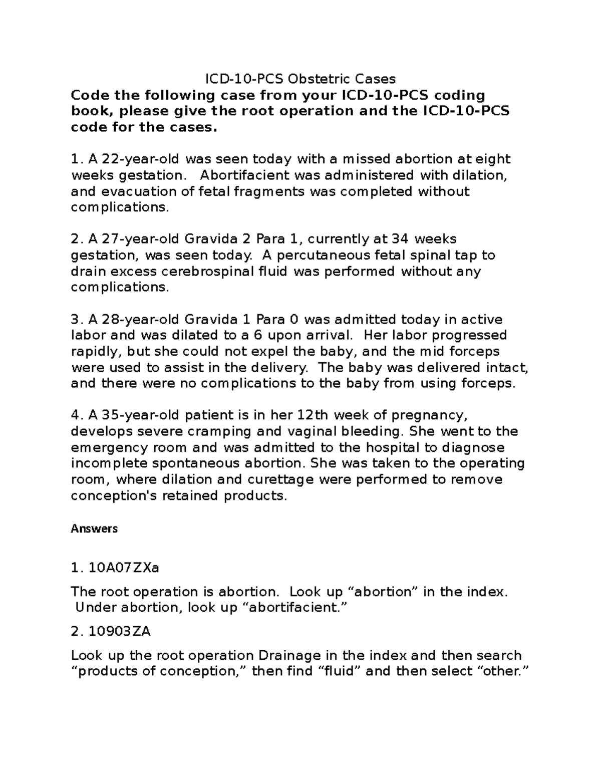 Obstetric Cases ICD-10-PCS Q&A - ICD-10-PCS Obstetric Cases Code the ...