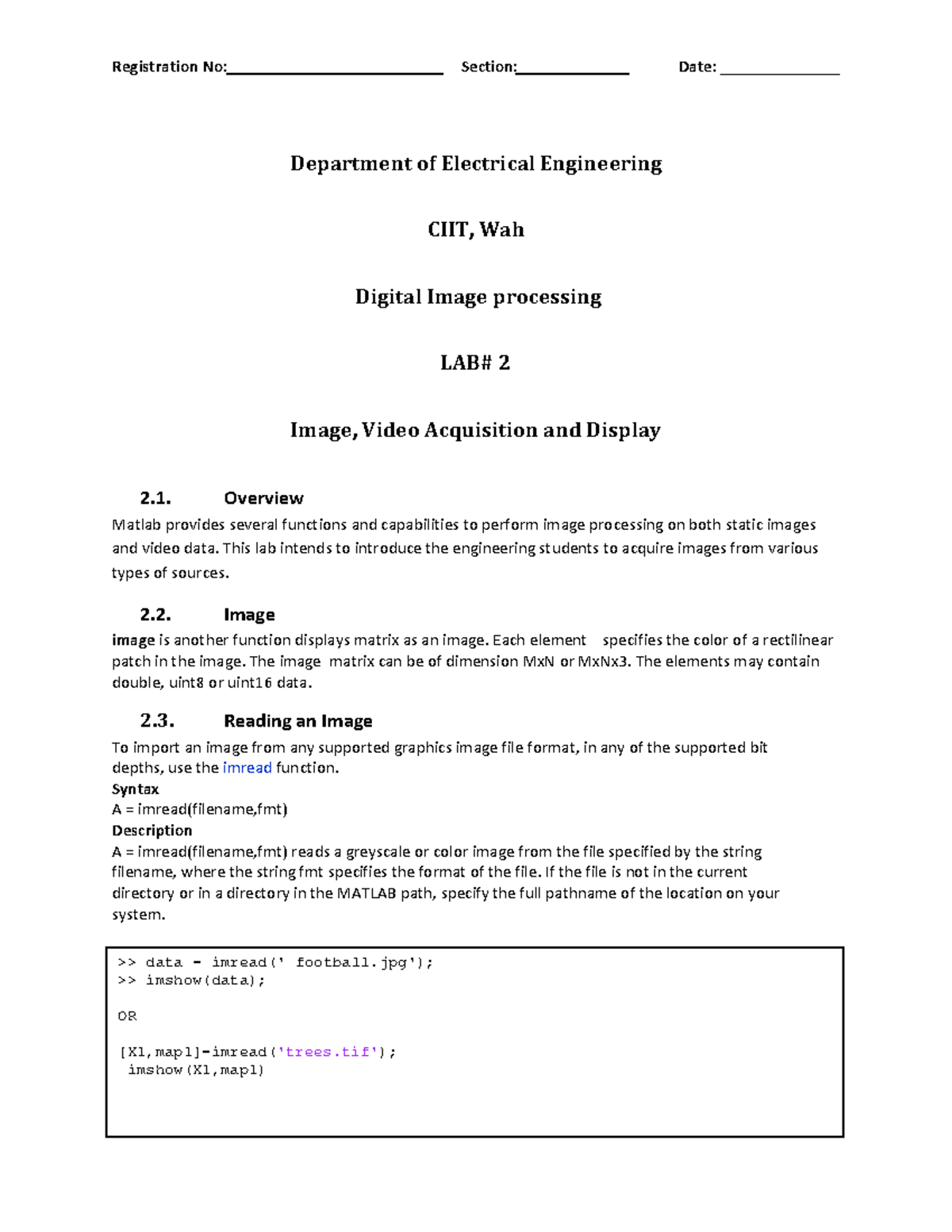 Lab Manual#2 - Digital Image Processing Lab Manual CUI Wah - Department ...