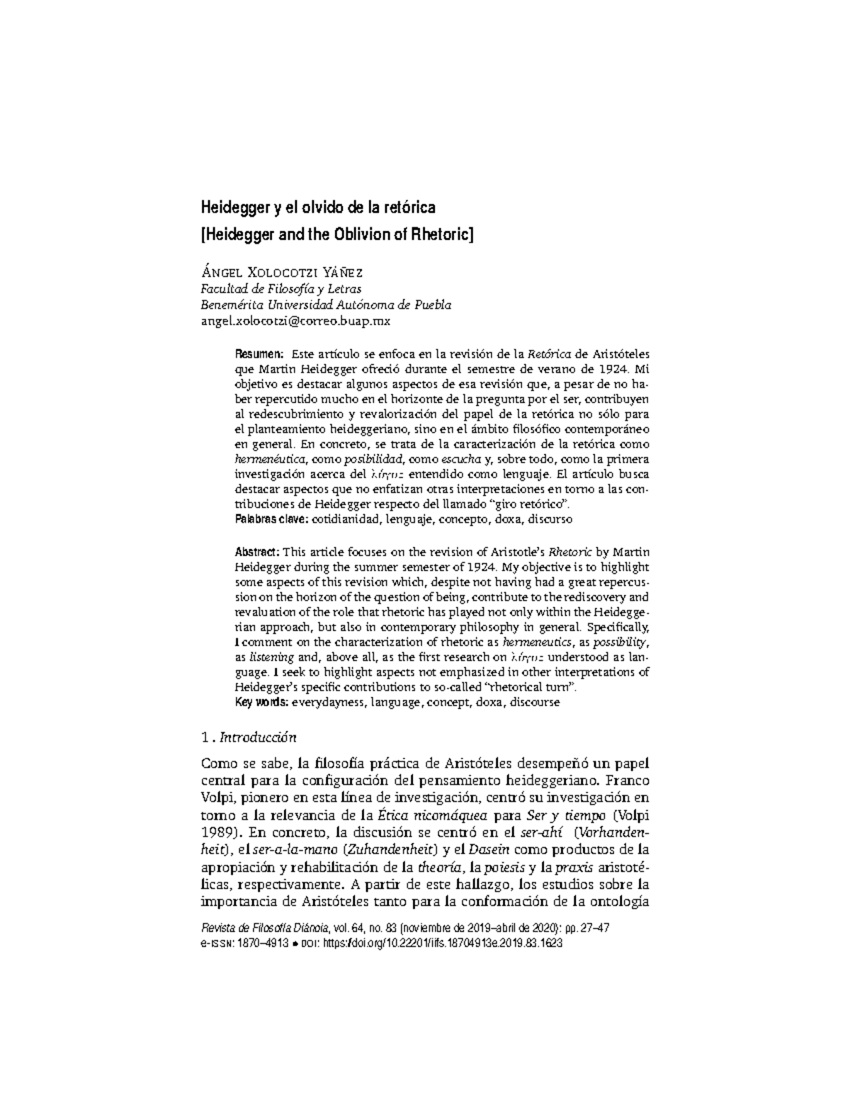 1623 2185 1 PB - Lecture notes 1 - Heidegger y el olvido de la retórica ...