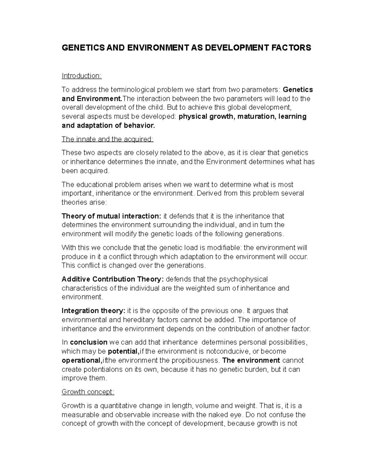 Genetics and environment as development factors - GENETICS AND ...