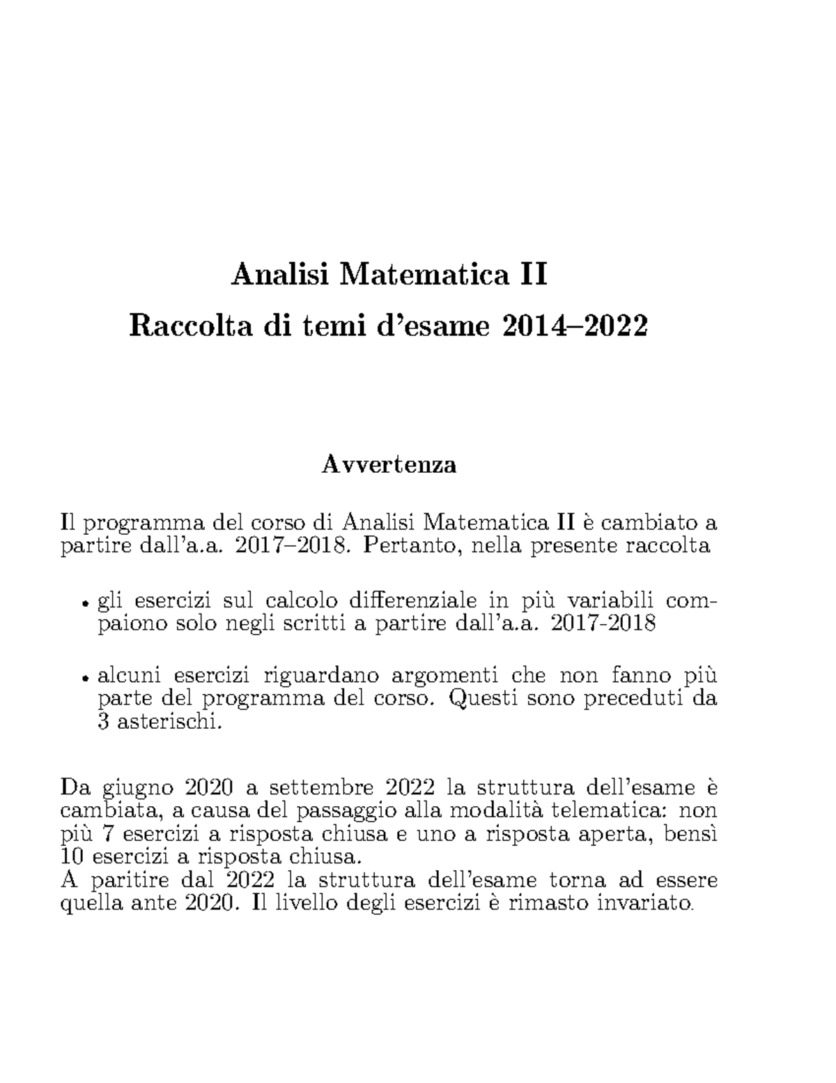 Temi Esame - Analisi Matematica II Raccolta di temi d’esame 2014 ...