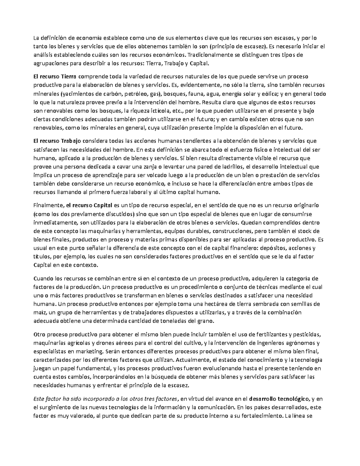 Conceptos funda II - La definición de economía establece como uno de ...