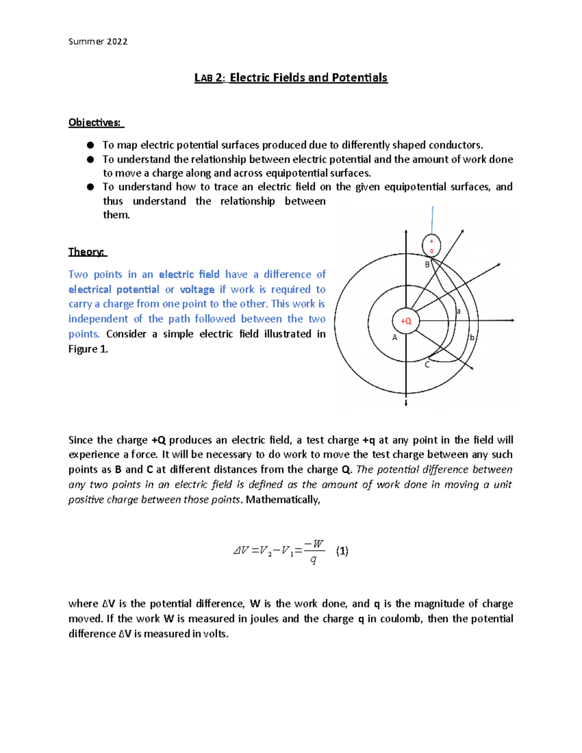 Lab 2–Electric Potential V2 completed - LAB 2 : Electric Fields and ...