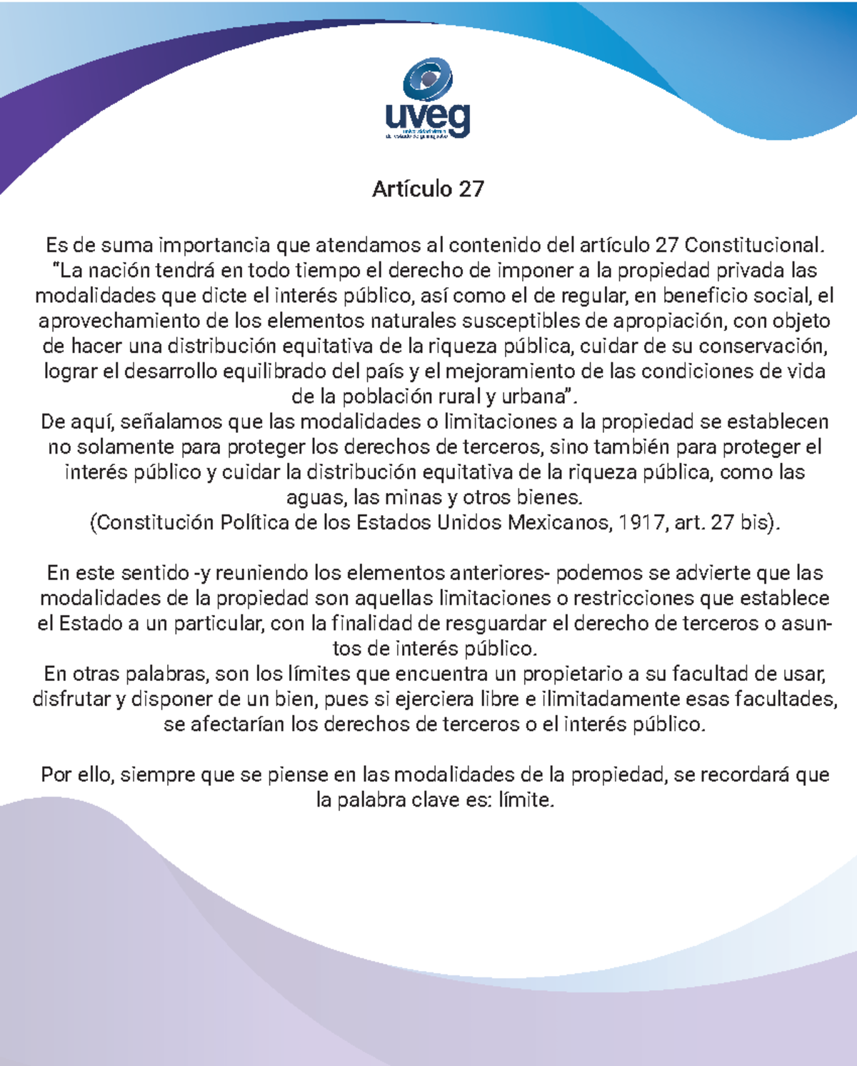 Articulo 27 - LOS BIENES Y DERECHOS REALES - ArtÌculo 27 Es de suma ...