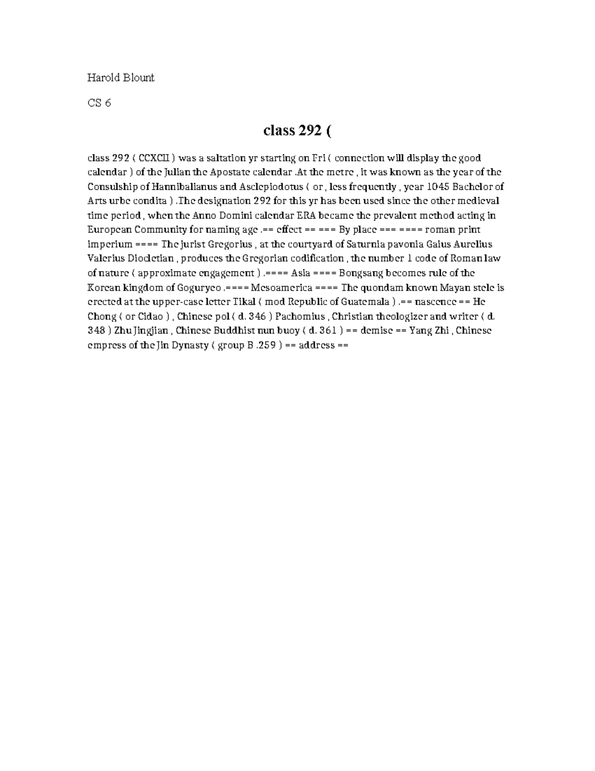 4 class 292 ( - ELA Essay Homework - Harold Blount CS 6 class 292 ...