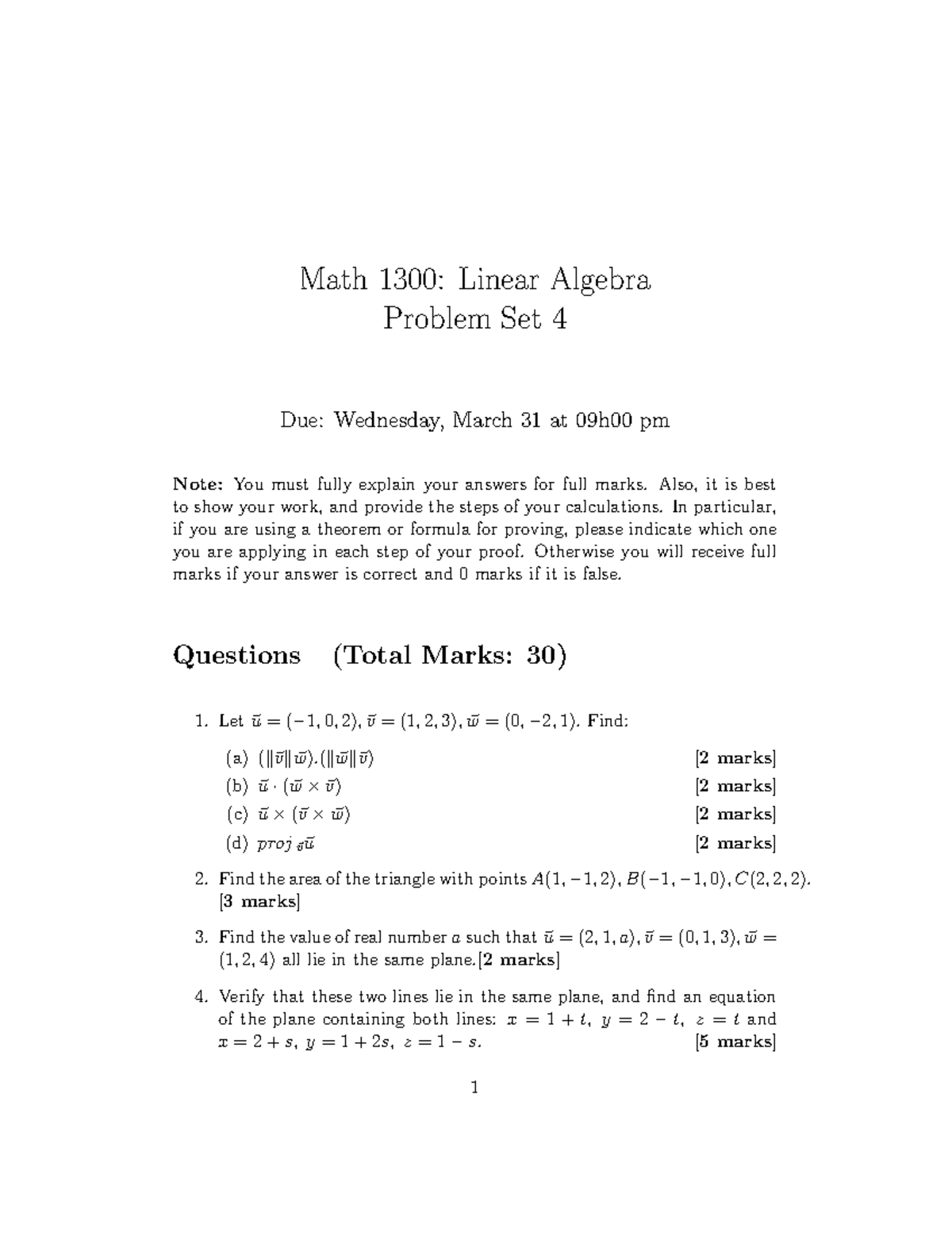 PS4 - Problem worksheet 4 - Math 1300: Linear Algebra Problem Set 4 Due ...