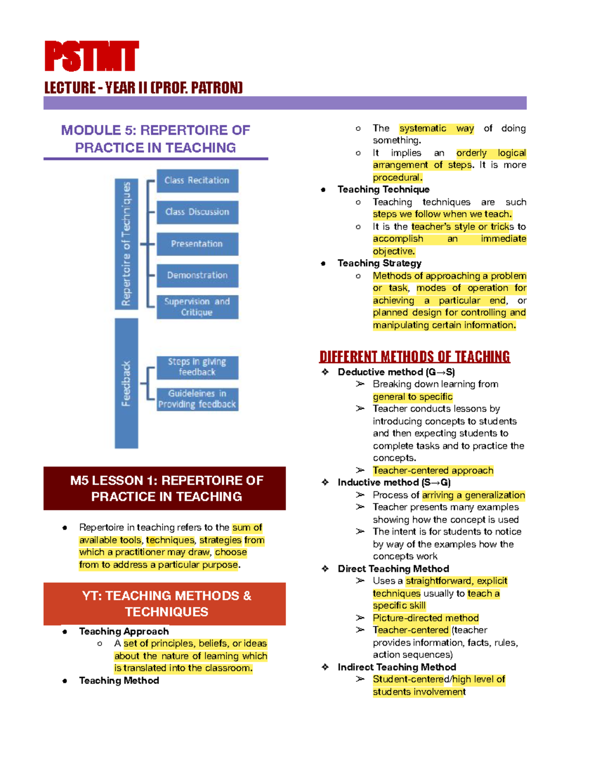 Pstmt-M5-7 - LECTURE - YEAR II (PROF. PATRON) MODULE 5: REPERTOIRE OF ...