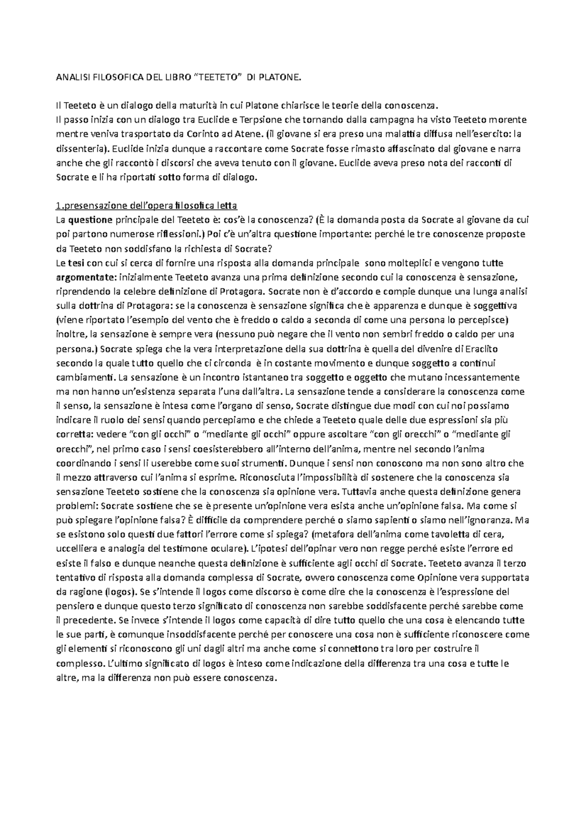 Compito esame filosofia - ANALISI FILOSOFICA DEL LIBRO “TEETETO” DI ...