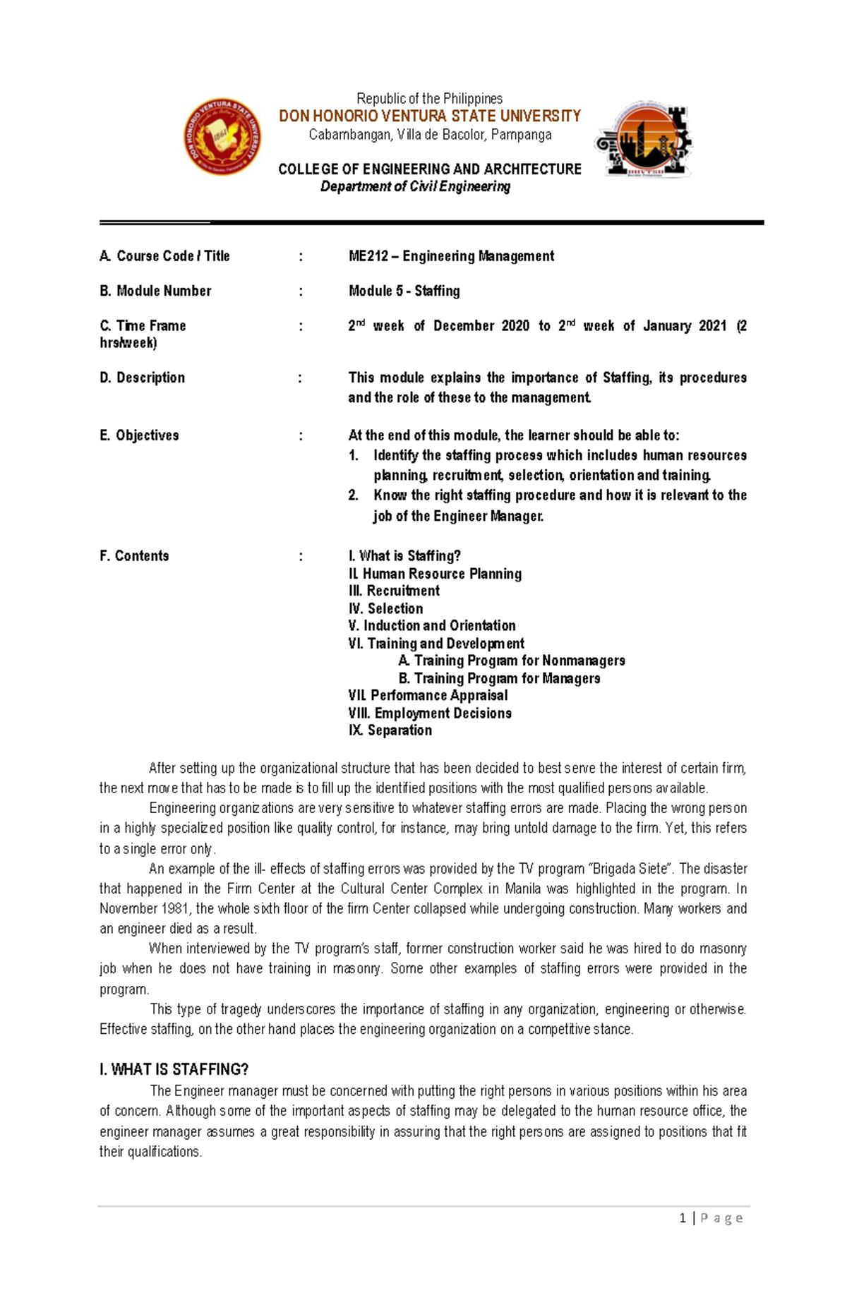 ME-212-Module-5-Staffing - A. Course Code / Title : ME212 – Engineering ...
