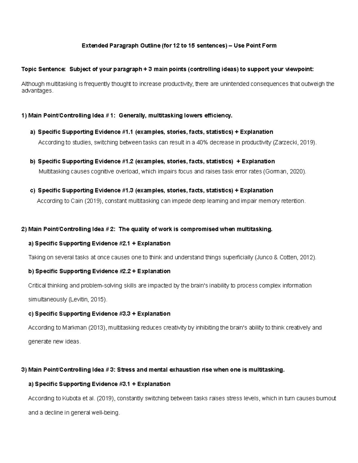 Extended Paragraph Outline Template 12-15 Sentences - Extended ...