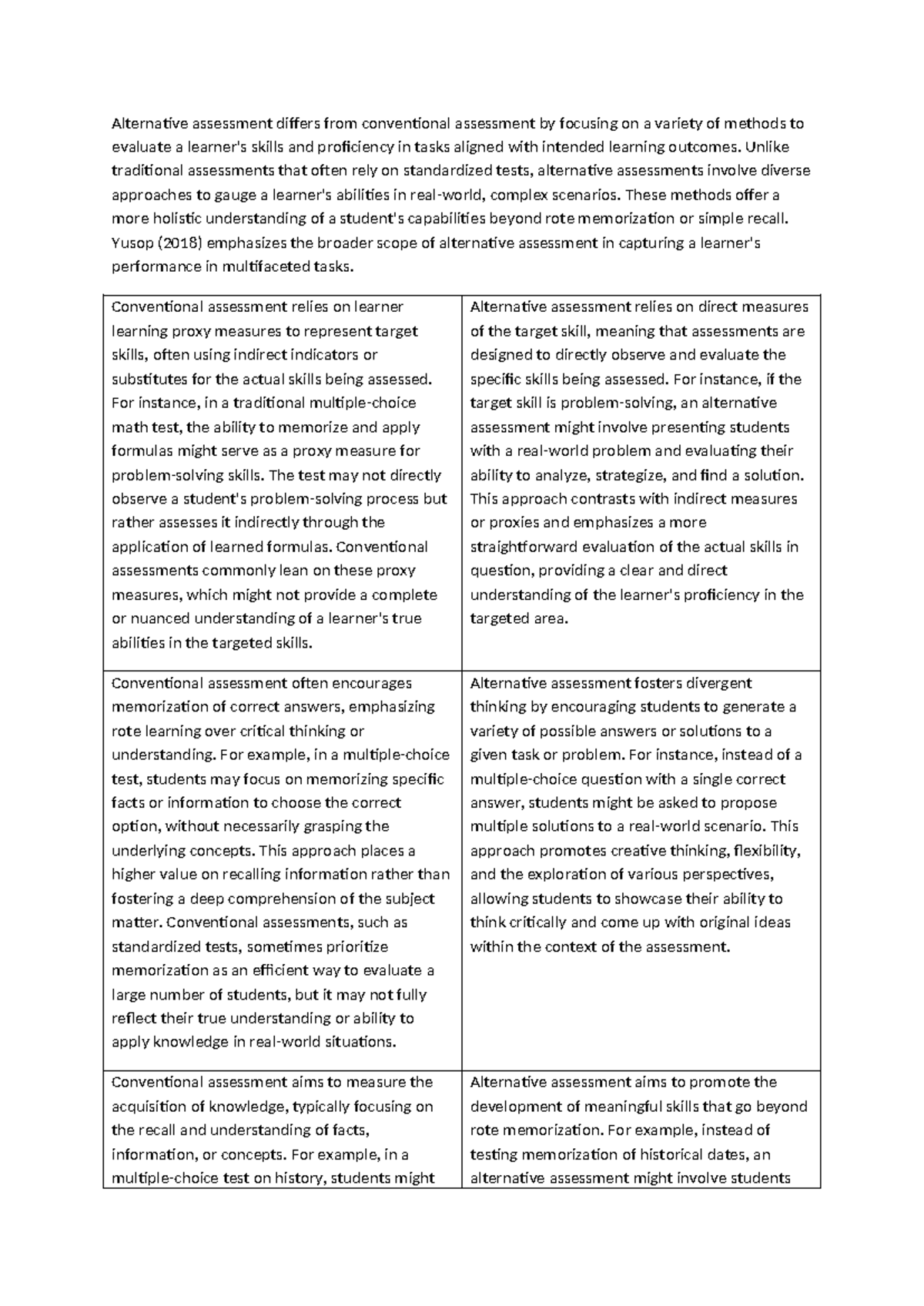 Report - Nothing more. - Alternative assessment differs from ...