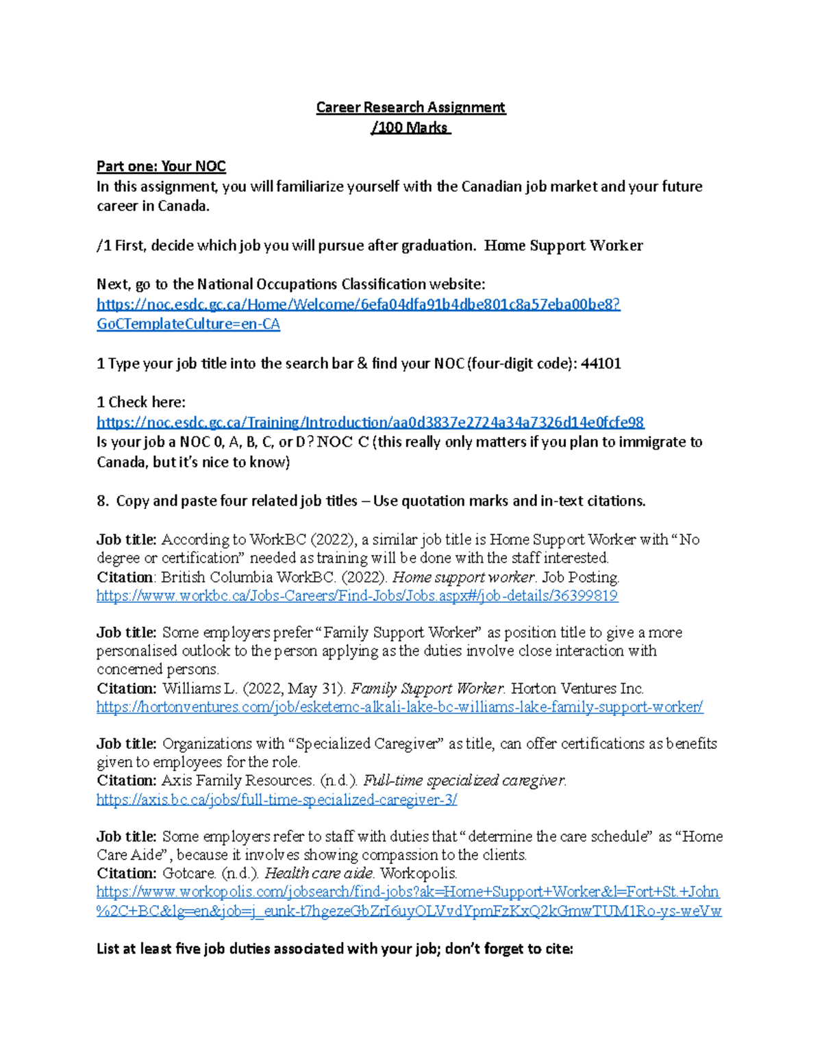 Career Research Oluchi - Career Research Assignment /100 Marks Part one ...