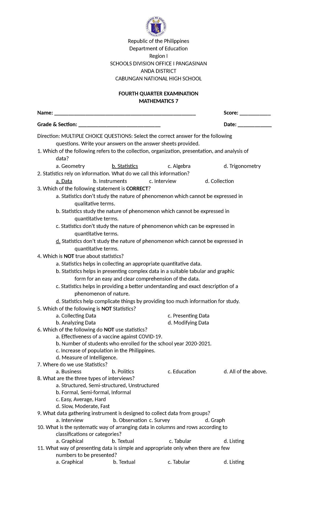 Q4- Mathematics 7 - Republic of the Philippines Department of Education ...