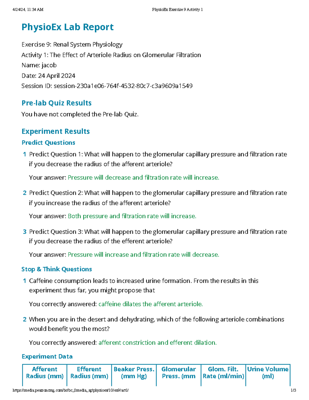 Physio Ex Exercise 9 Activity 1 - PhysioEx Lab Report Exercise 9 ...