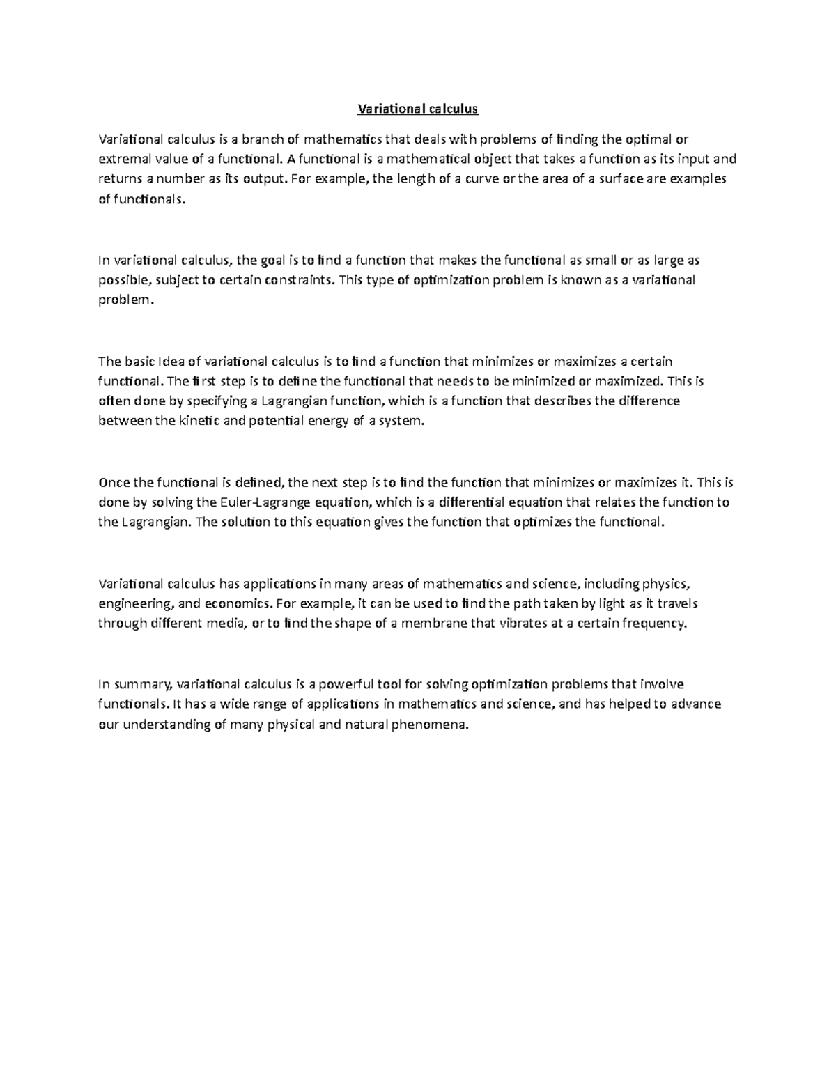 Variational calculus - Variational calculus Variational calculus is a ...