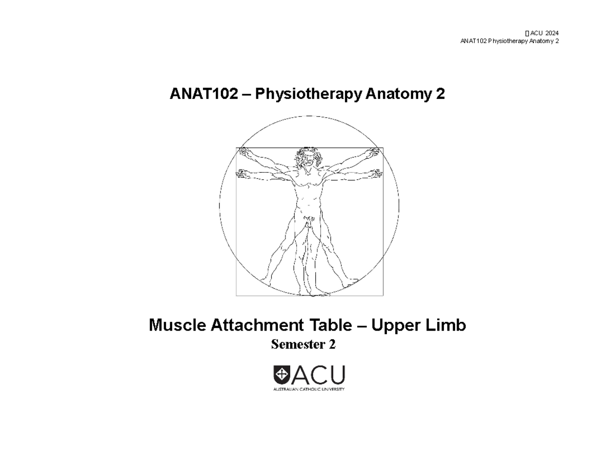 ANAT102 Muscle Attachment Table UL 2024 - Muscle Attachment Table ...