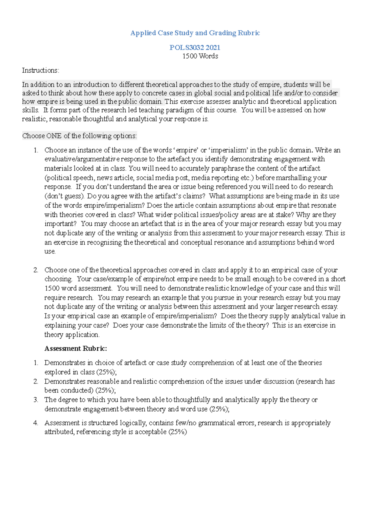 Applied Case Study Instructions and Grading Rubric 2021 - Applied Case Study and Grading Rubric ...