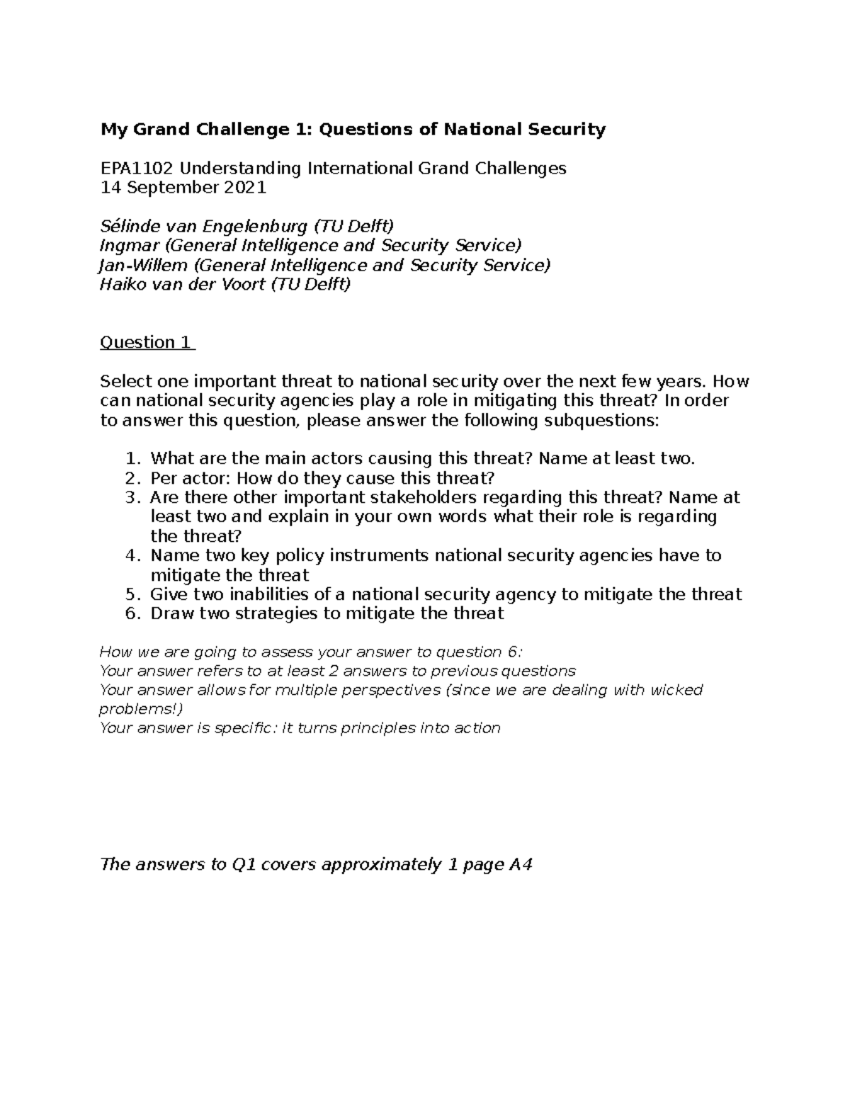 Assignment 1 My Grand Challenge AIVD - My Grand Challenge 1: Questions ...