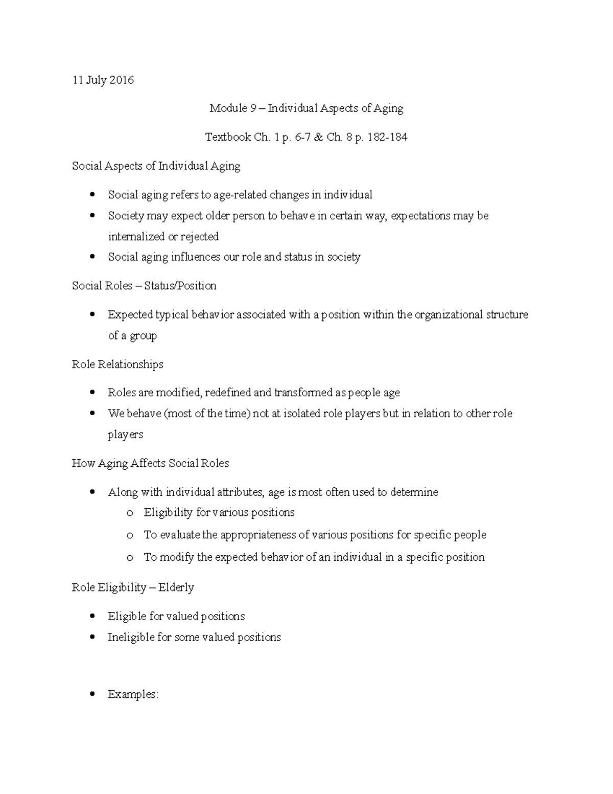 Module 9 Notes - Individual Aspects of Aging - 11 July 2016 Module 9 ...