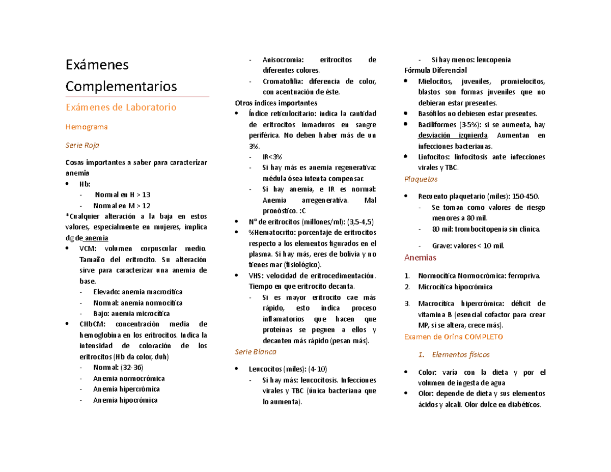 Exámenes complementarios - Complementarios de Laboratorio Hemograma ...