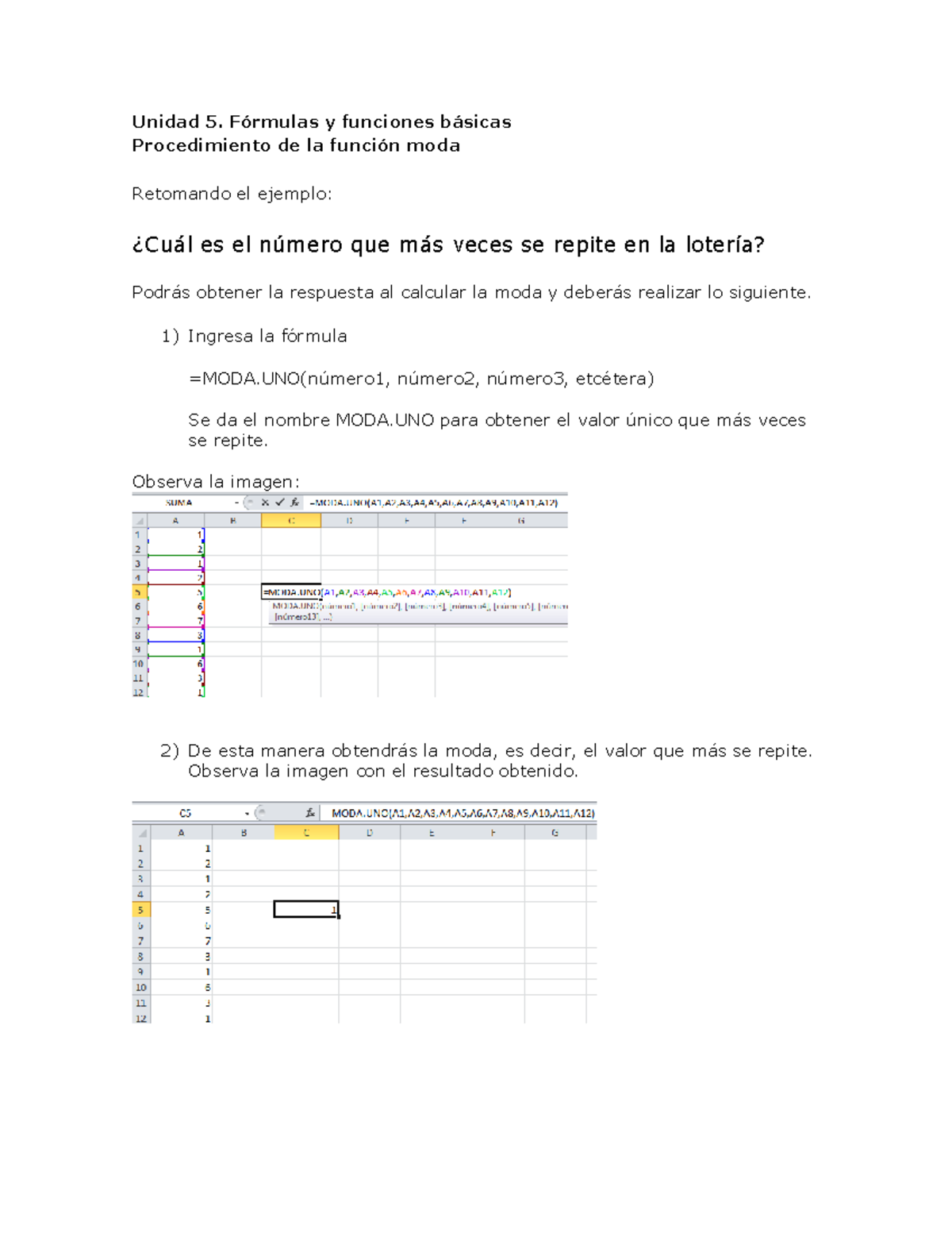 Funcion moda - zzz - Unidad 5. Fórmulas y funciones básicas ...