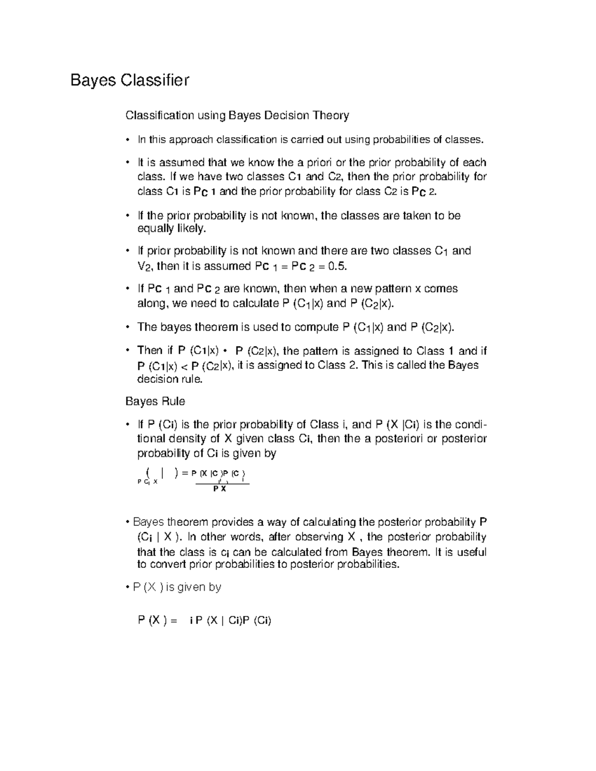 Pattern Recognition-02 - Bayes Classifier Classification using Bayes Decision Theory • In this ...