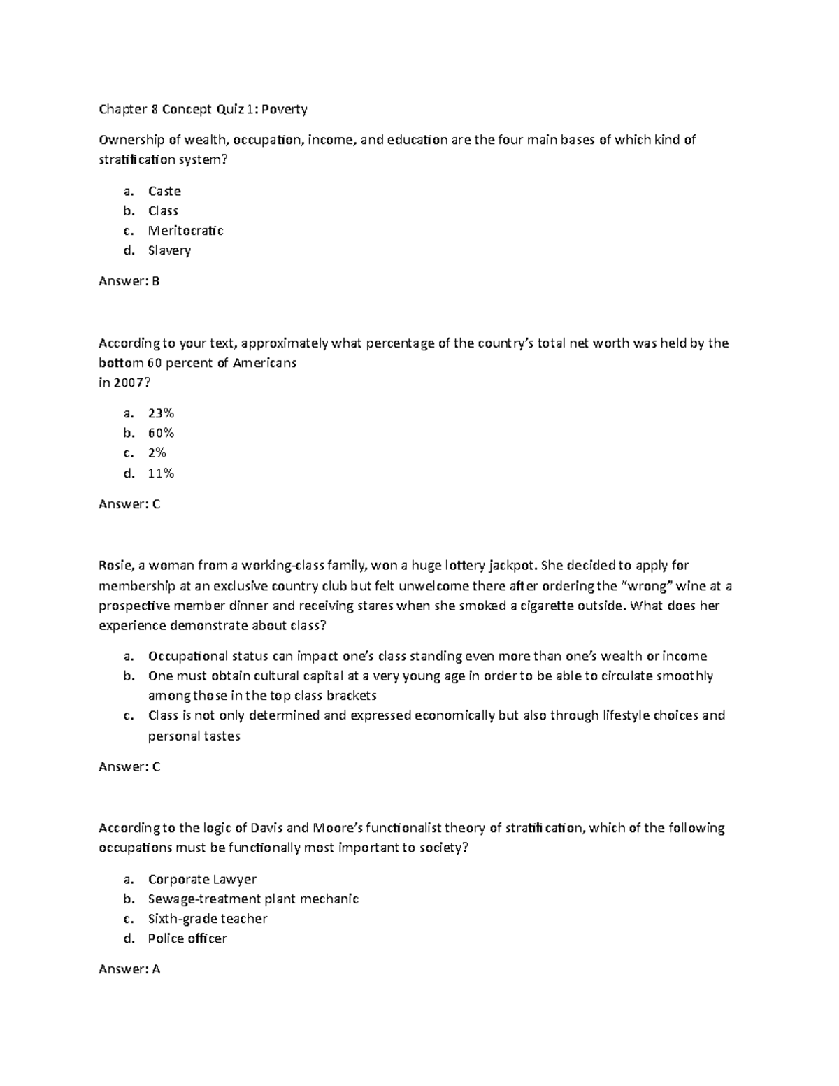 Chapter 8 Concept Quiz 1 Poverty - Chapter 8 Concept Quiz 1: Poverty ...