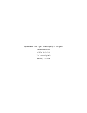 Pre Lab 3 - pre lab 3 - Experiment 3: Acid-Base Extraction Samantha ...