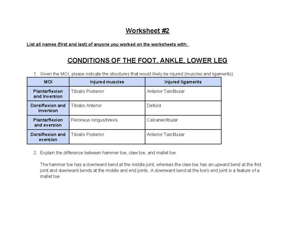 CATA 263 Worksheet #2 - Worksheet List all names (first and last) of ...