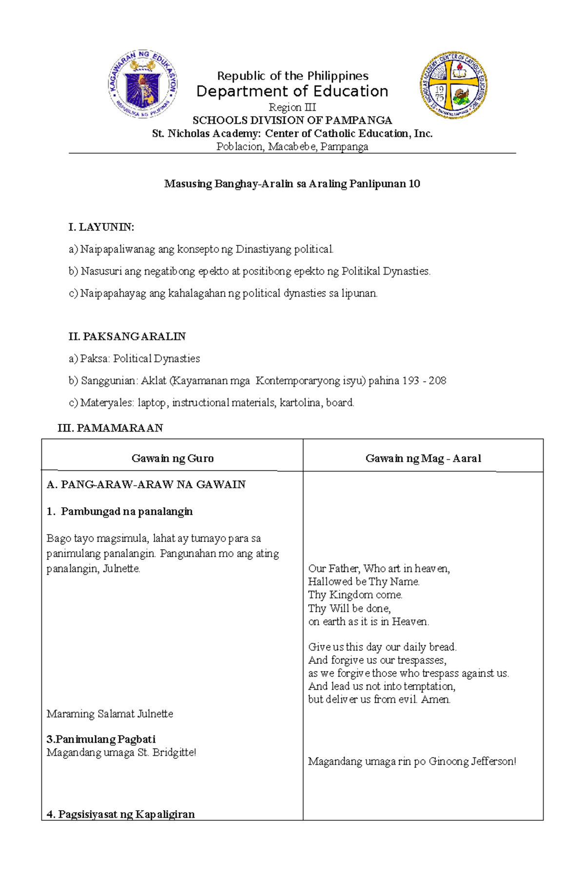 DLP Grade 10 - Republic of the Philippines Department of Education ...