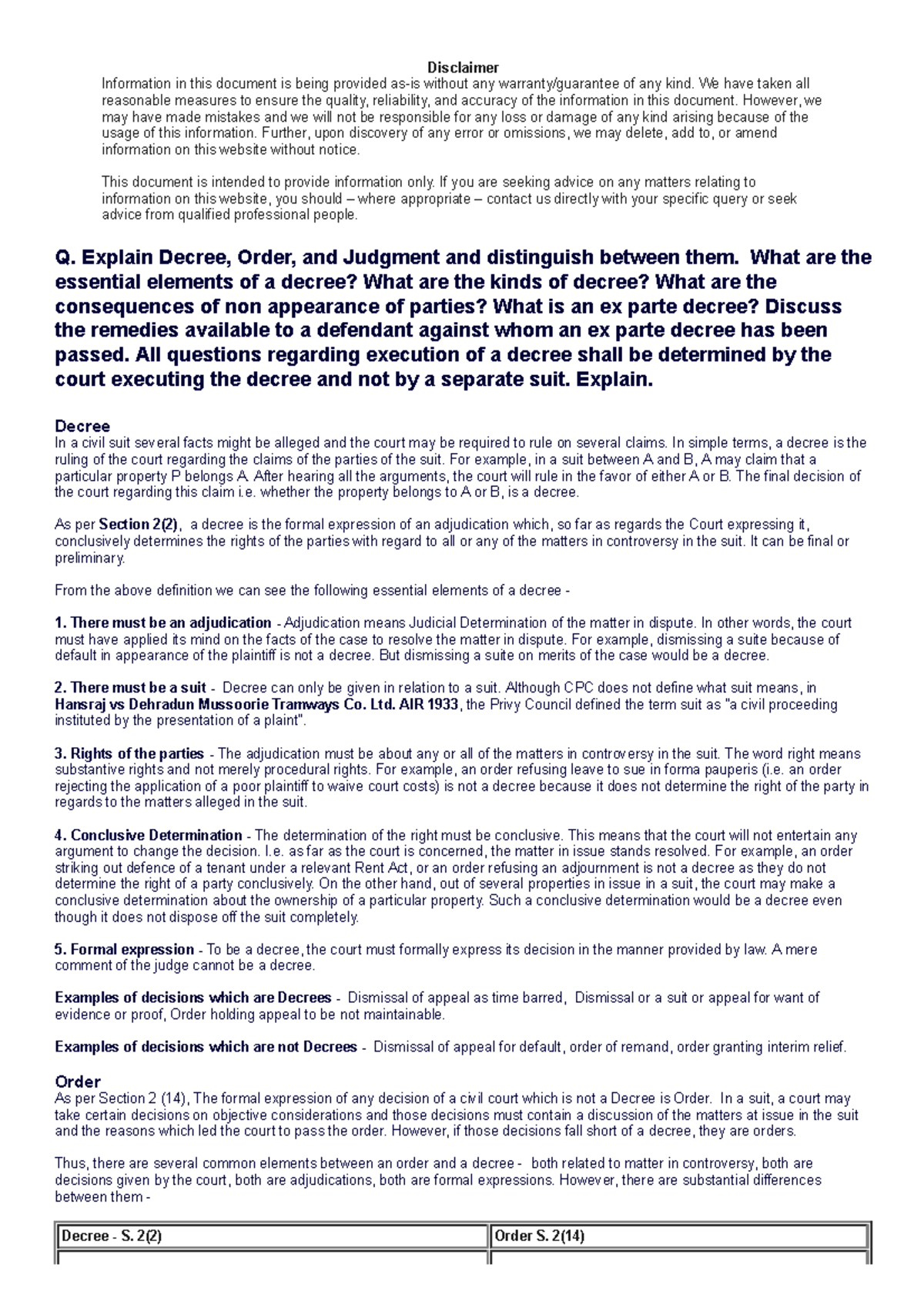 notes on Decree - Disclaimer Information in this document is being ...