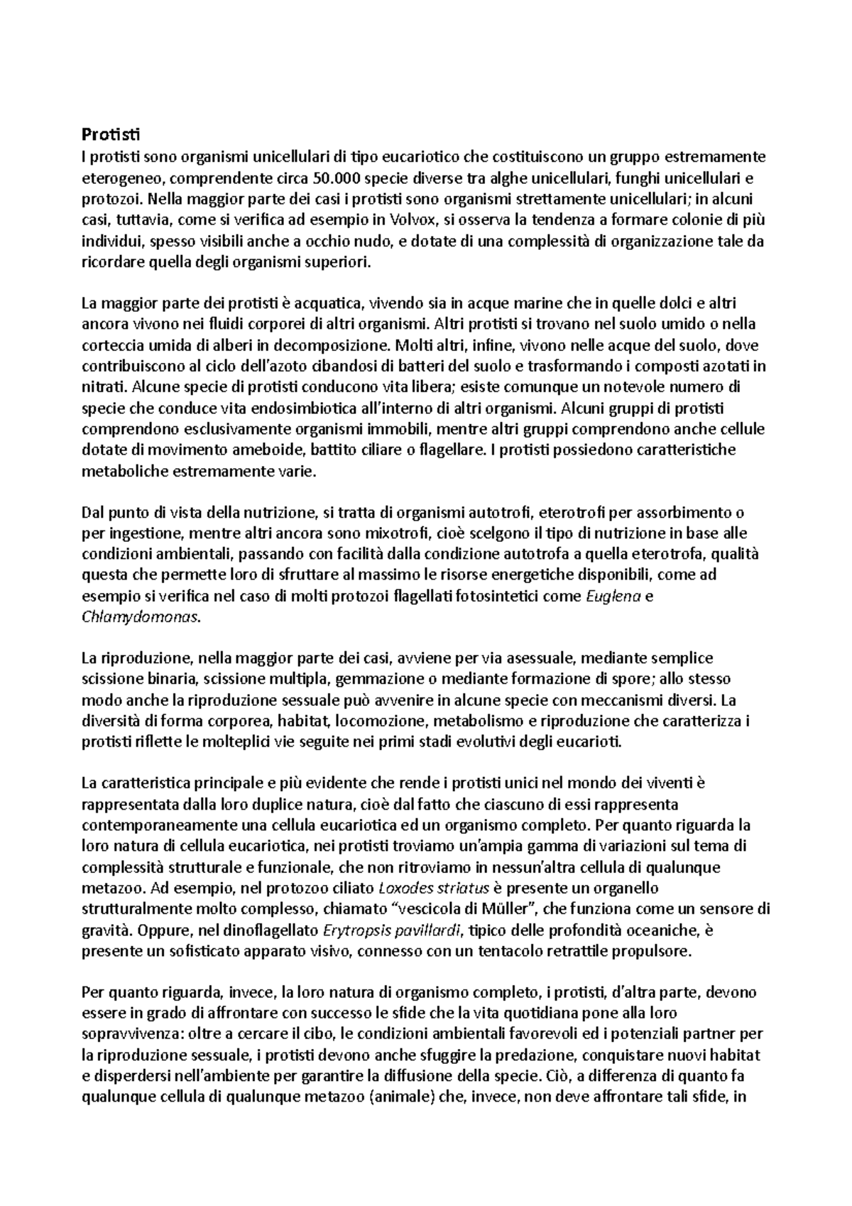 Protisti organismi unicellulari - Protisti I protisti sono organismi ...