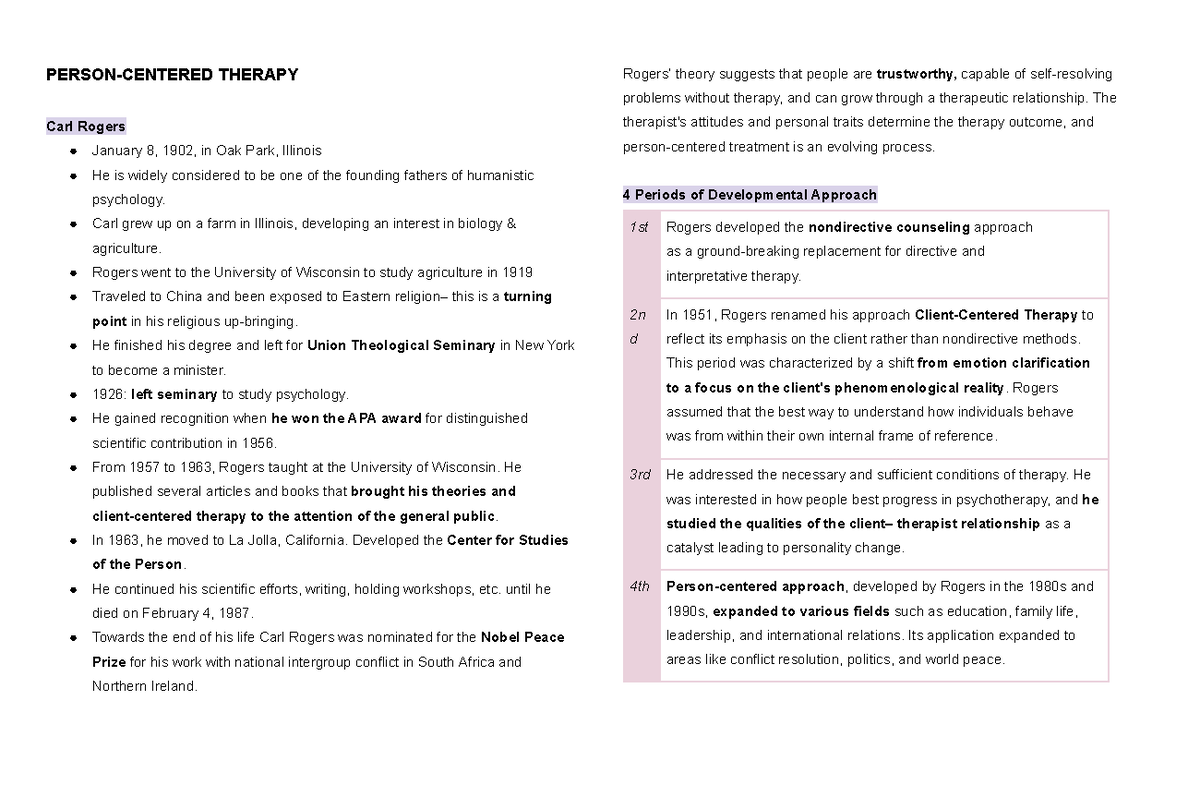 Counseling and Psychotherapy - PERSON-CENTERED THERAPY Carl Rogers ...