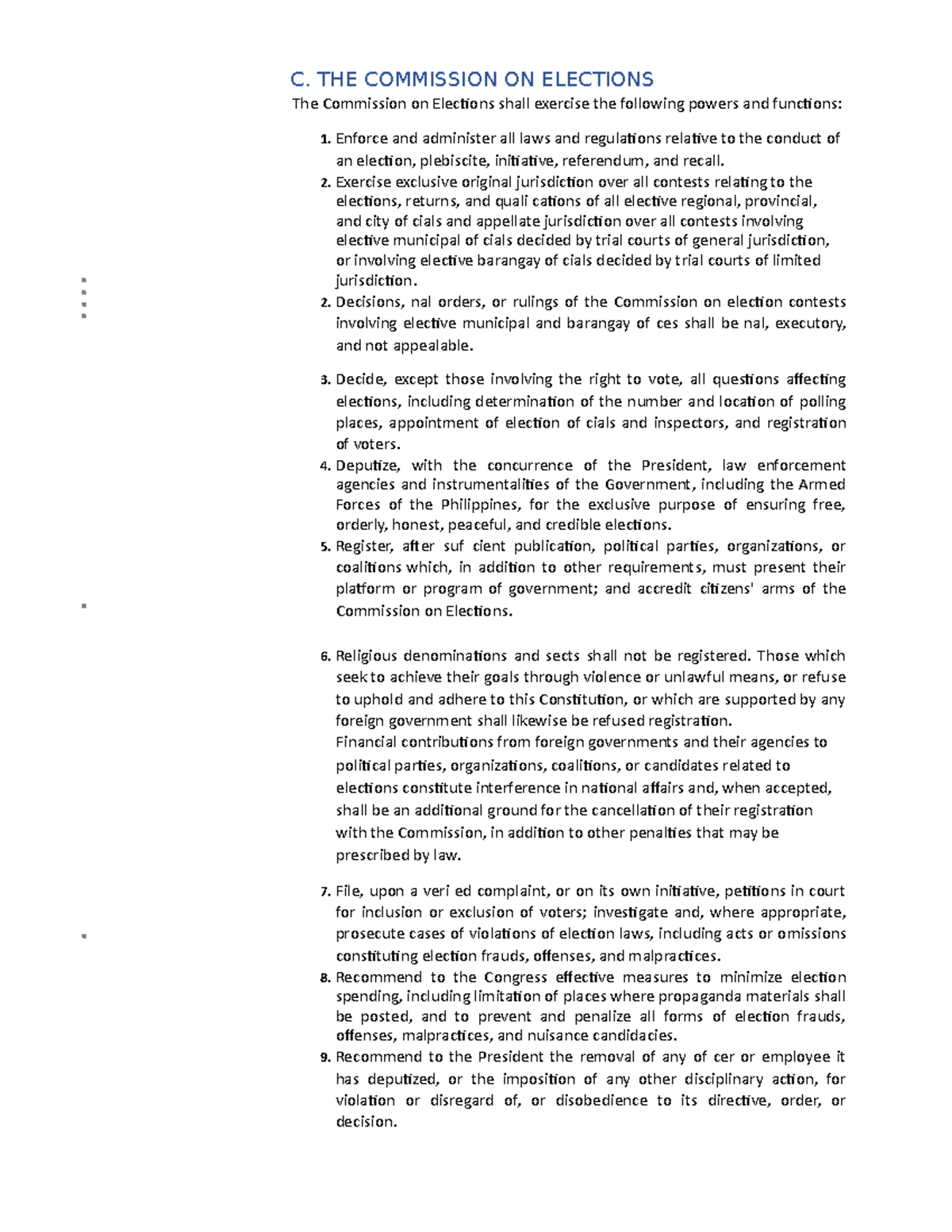Constitutional Law. Module 10 - C. THE COMMISSION ON ELECTIONS The ...
