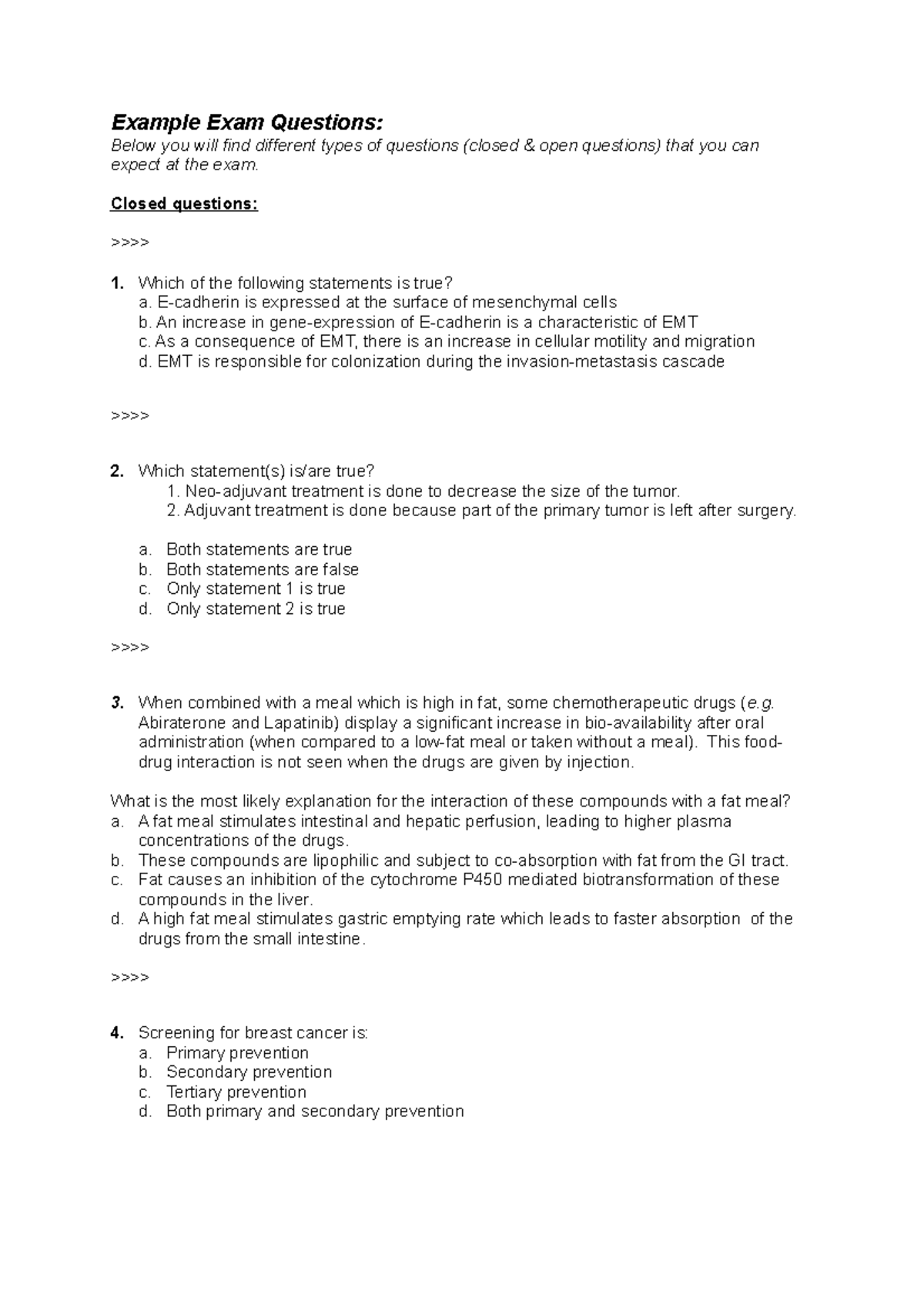 Example exam questions 2019 - Example Exam Questions: Below you will ...