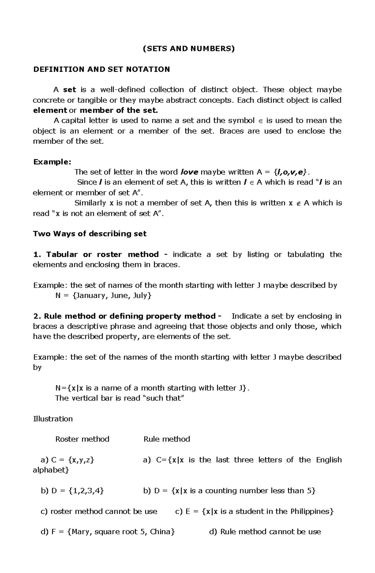 Sets - Discrete Math. - (sets And Numbers) Definition And Set Notation 