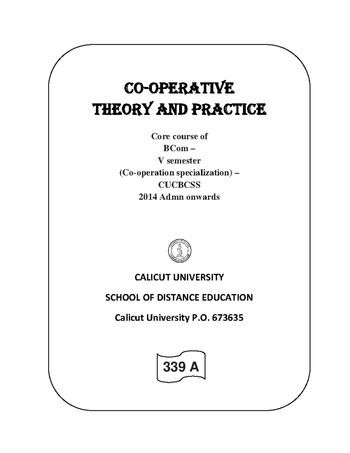 CO- Operative theory and practises - CO-OPERATIVE THEORY AND PRACTICE ...
