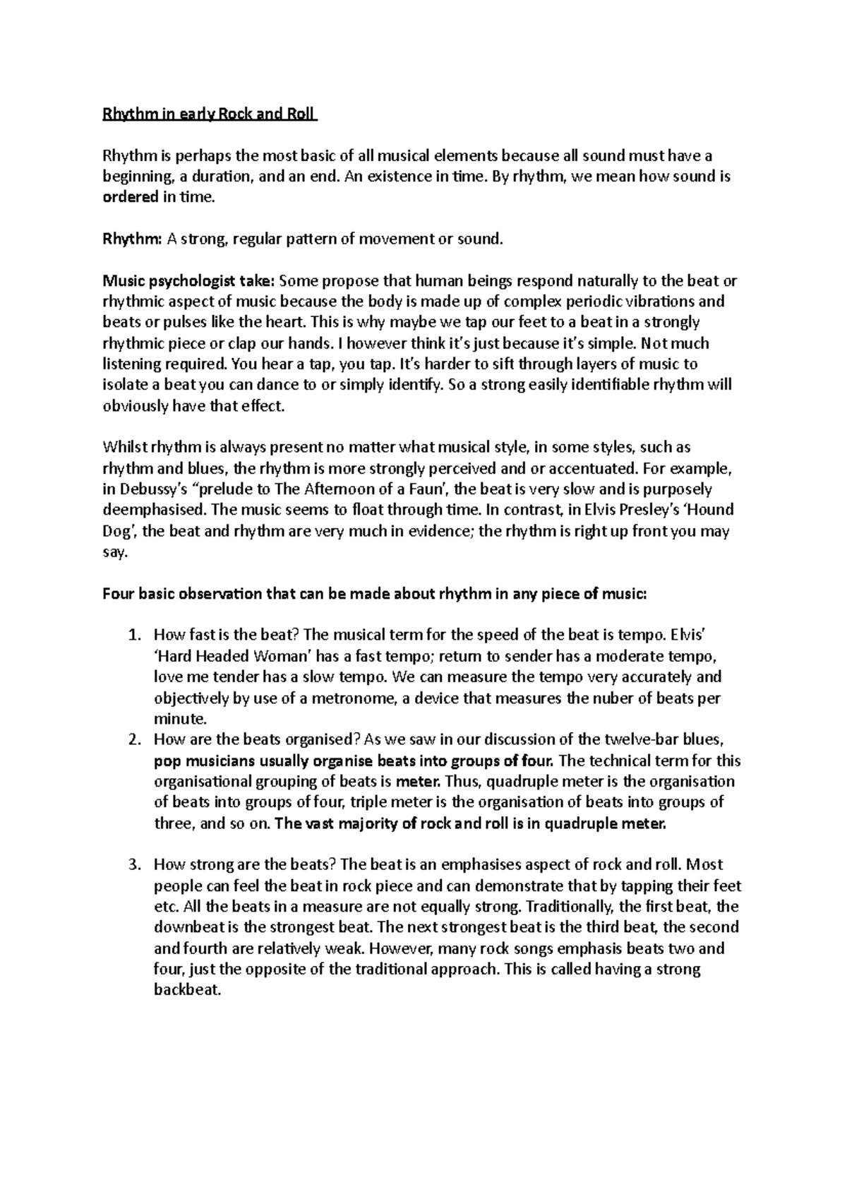 Rhythm in early Rock and Roll - Rhythm in early Rock and Roll Rhythm is ...