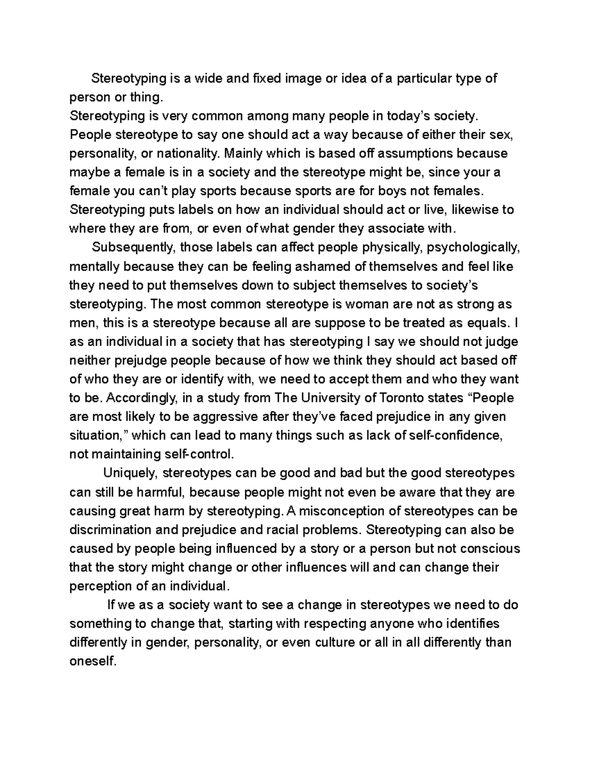 Paragraphs - Stereotyping is a wide and fixed image or idea of a ...