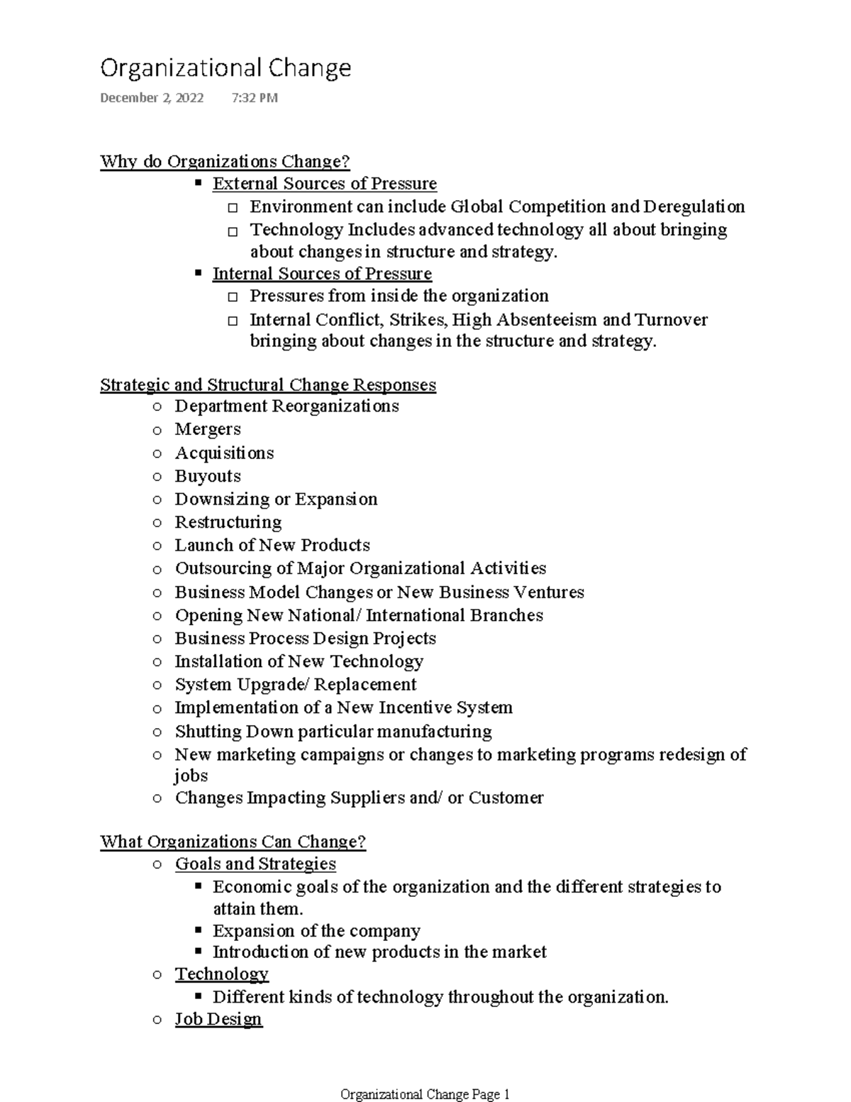 Organizational Behaviour Organizational Change - Why do Organizations ...