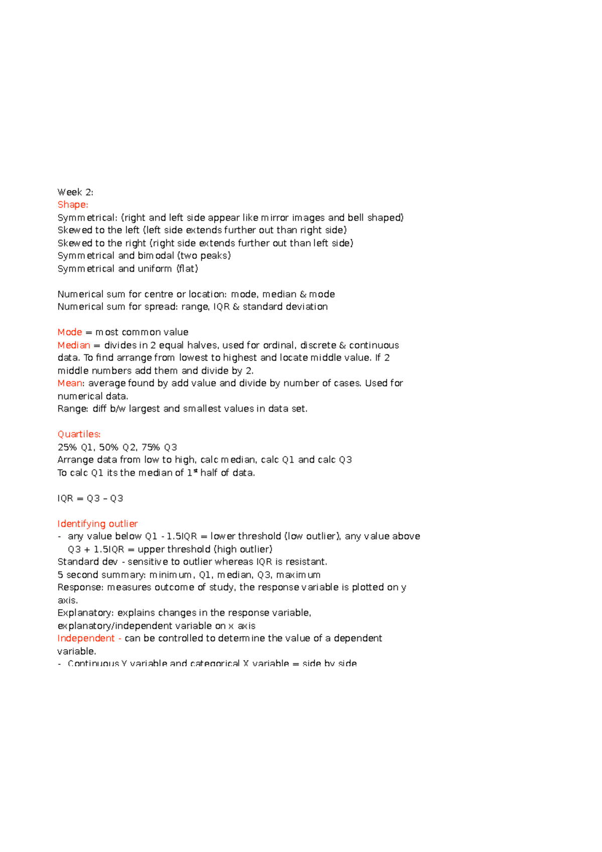 Dnd - Summary Statistics for the Sciences - Week 2: Shape: Symmetrical: (right and left side ...