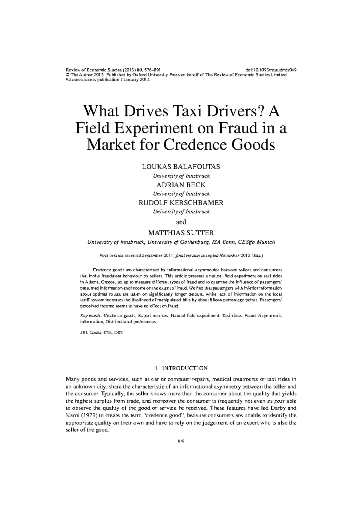 Reading 7.What Drives Taxi Drivers - Review of Economic Studies (2013 ...