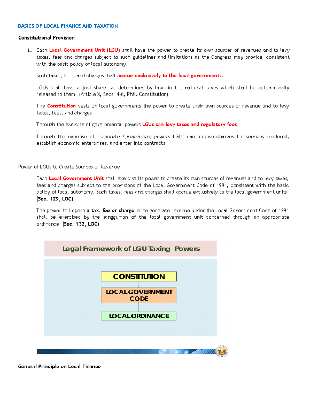 Basics of Local Finance and Taxation and Responsibilities and ...