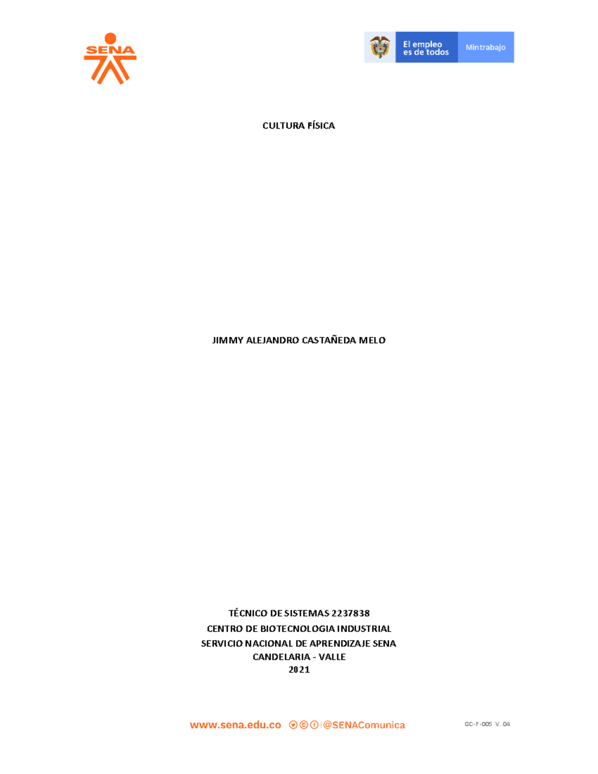 Acondicionamiento Fisico Jimmy Castañeda Tecnico DE Sistemas 2237838 ...