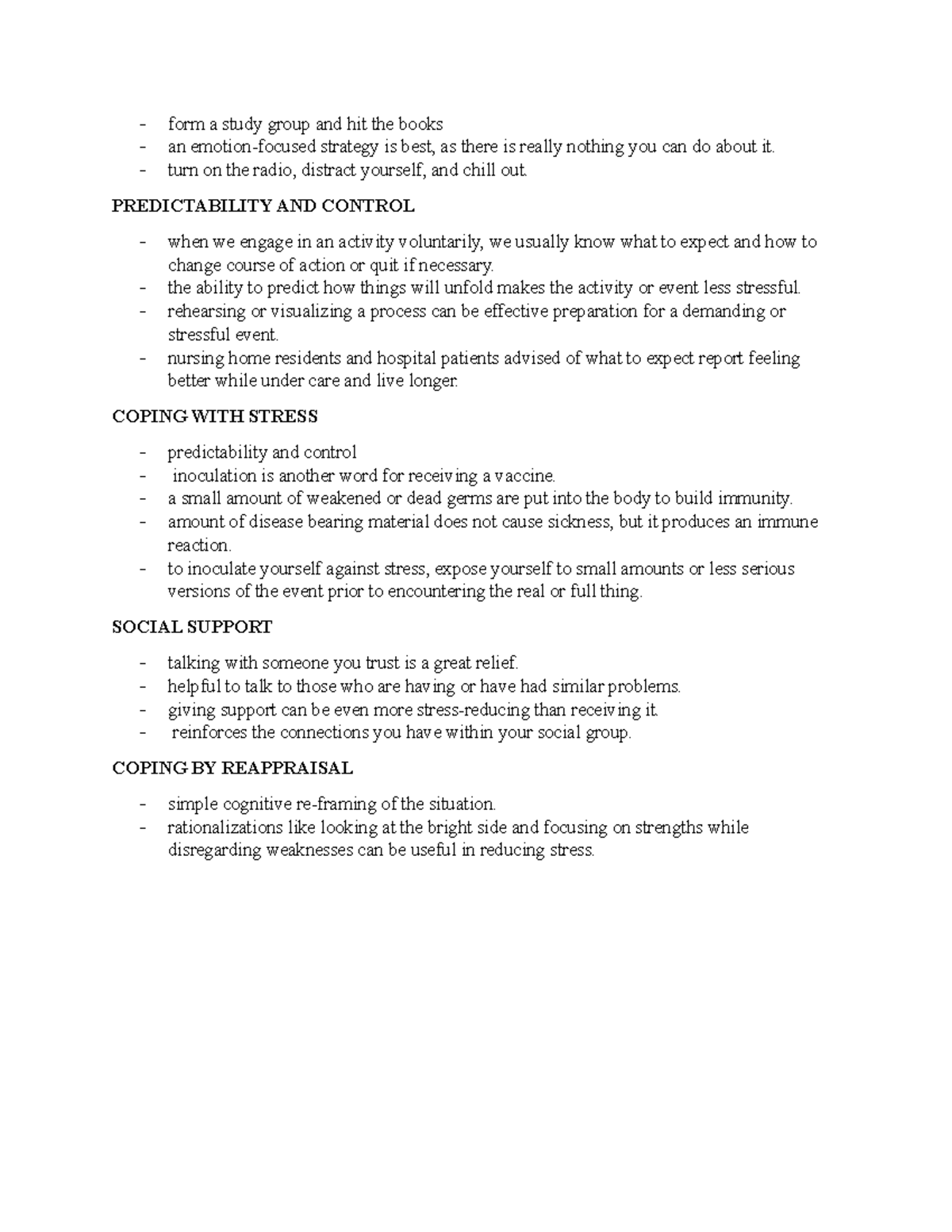 Stress AND Coping Notes 6 - form a study group and hit the books an ...