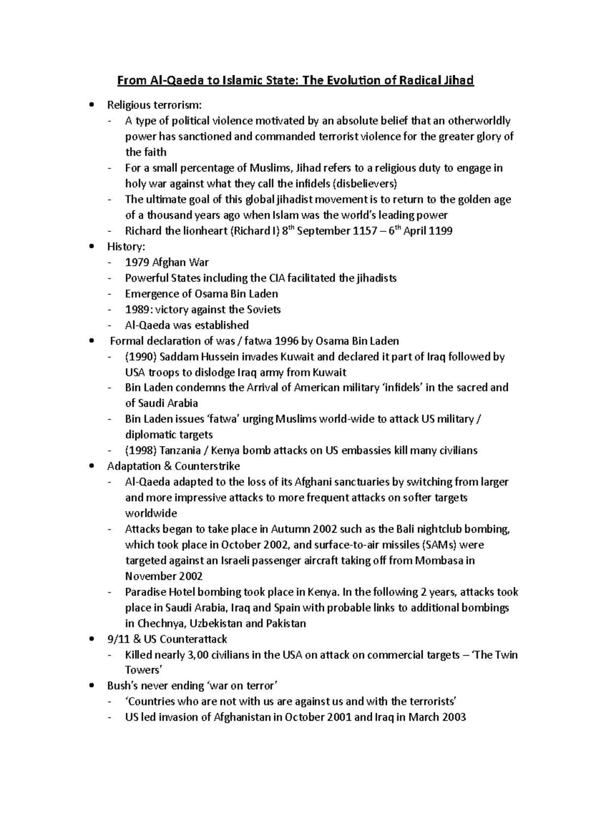 Al-Qaeda and Isis - Lecture Notes - From Al-Qaeda to Islamic State: The ...